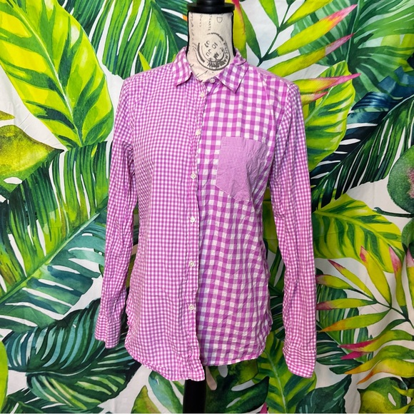 J. Crew | Tops | J Crew Size 8 Fuchsia Pink White Gingham Button White Preppy Office Work Shirt ...